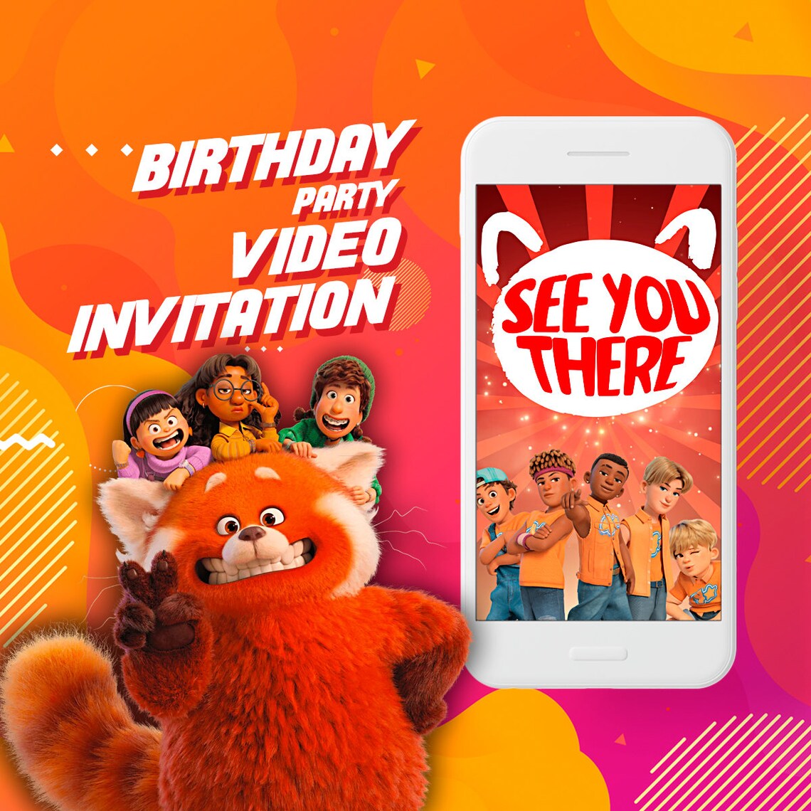 Turning Red Birthday Party Video Invitation Red Panda Digital - Etsy