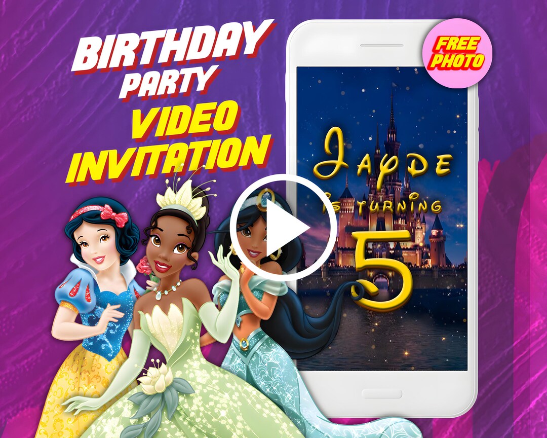 Princesses Birthday Party Video Invitation, Animated Digital Invite for ...