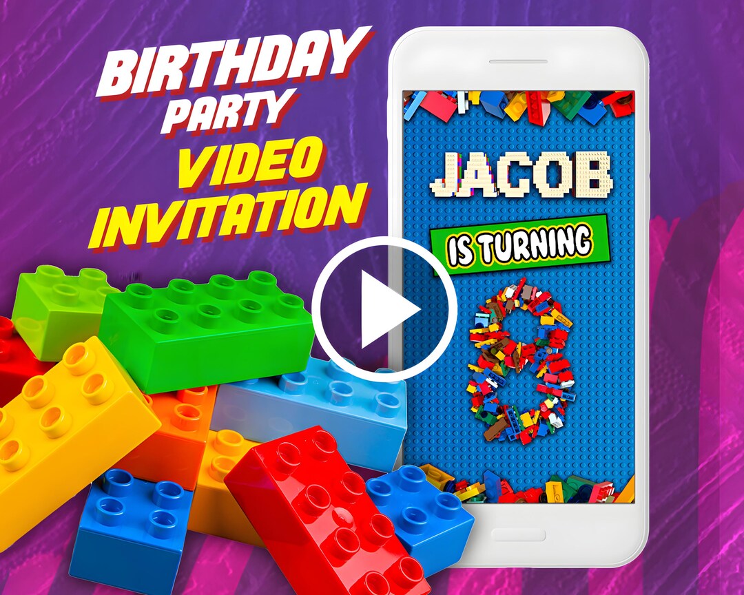 Brick Building Blocks Birthday Party Video Invitation, Blocks Digital ...