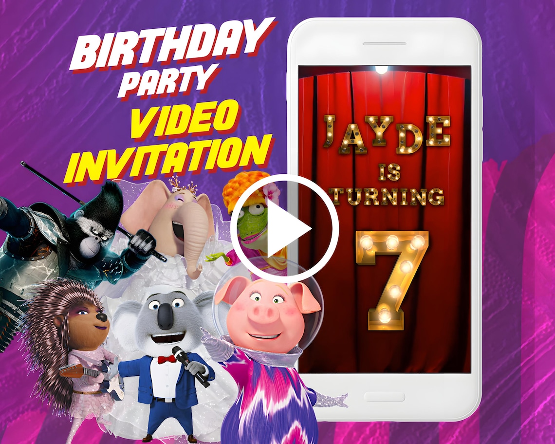 Sing Birthday Party Video Invitation, Kids Digital Animated Invite for ...