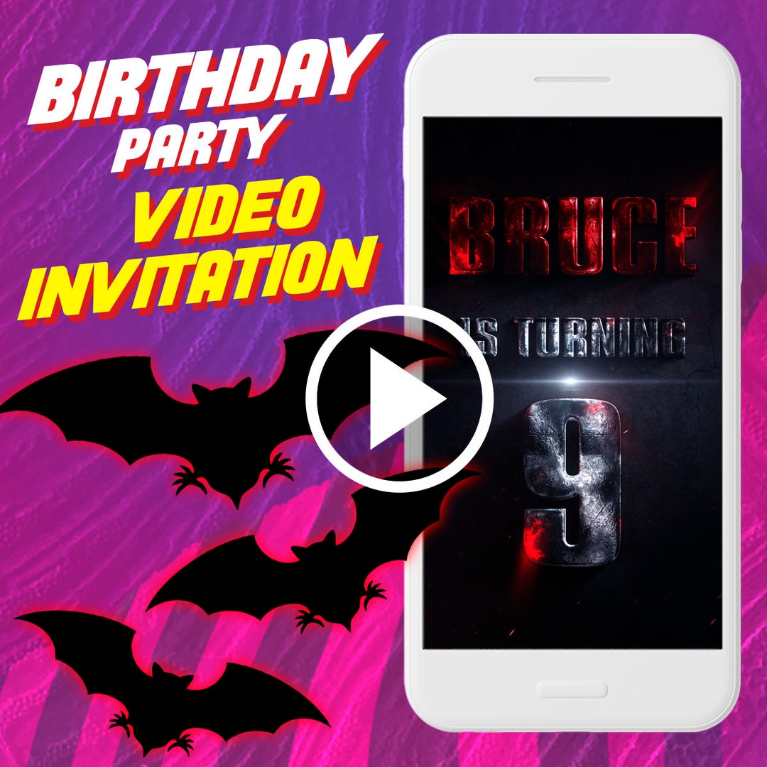 Bat Birthday Party Video Invitation, Superheroes Digital Animated Video ...