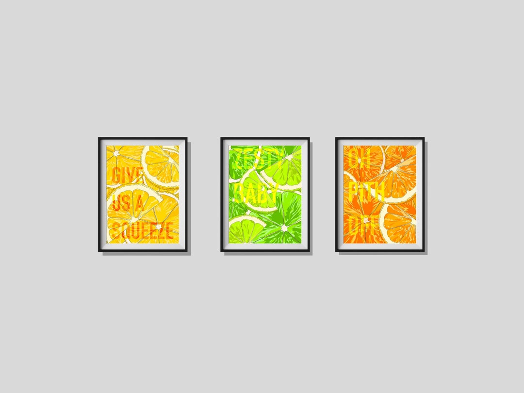Citrus Fruit Print Set, Lemon, Orange and Lime Art Prints, A5 Kitchen ...