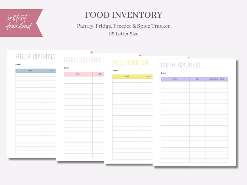 Food Inventory Printable - Pantry Inventory - Fridge Inventory ...