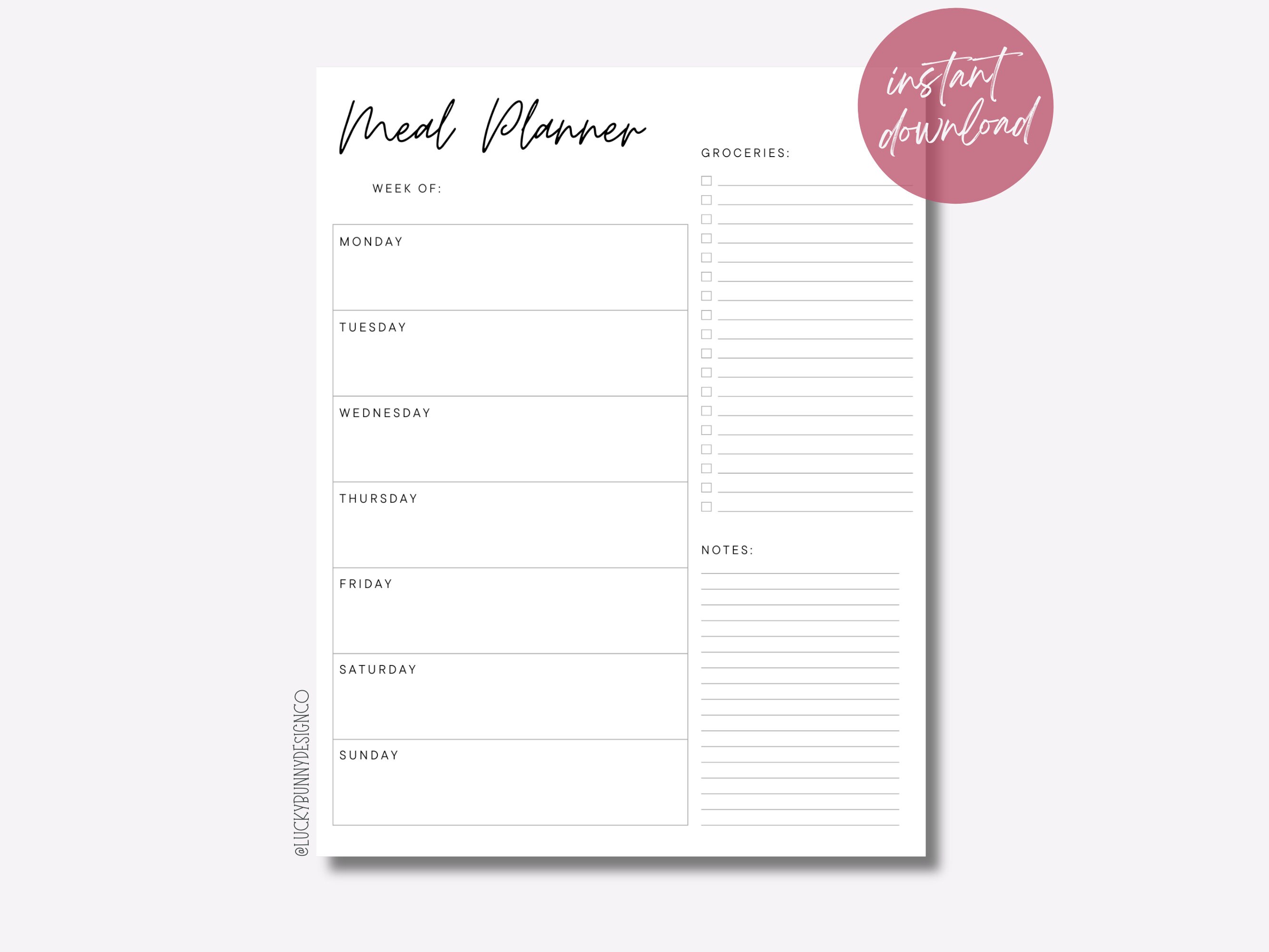 Printable Menu Planner Menu Planner With Grocery List and Notes ...