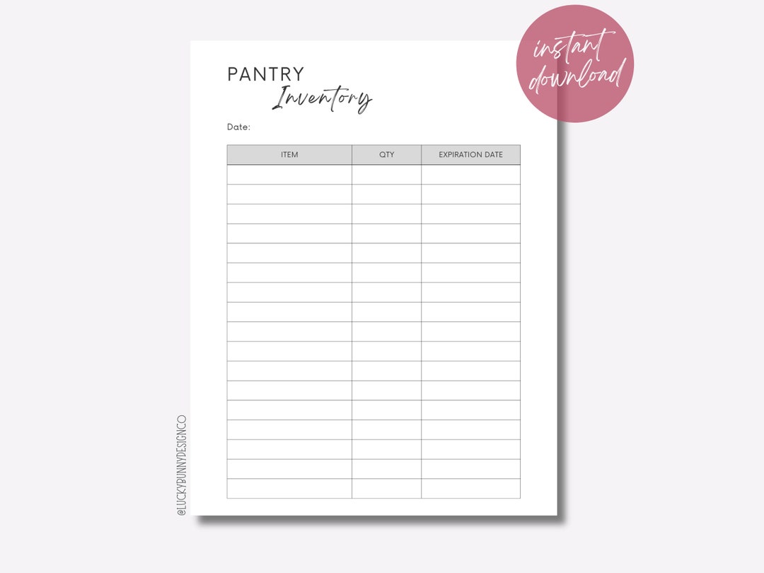 Instant Download - Pantry Inventory - Pantry List - Pantry Inventory ...