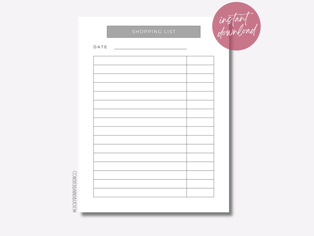 Digital Download Shopping List - Printable Store List - Shopping List ...