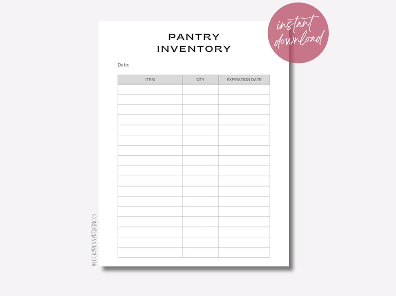 Instant Download - Pantry Inventory - Pantry List - Pantry Inventory ...