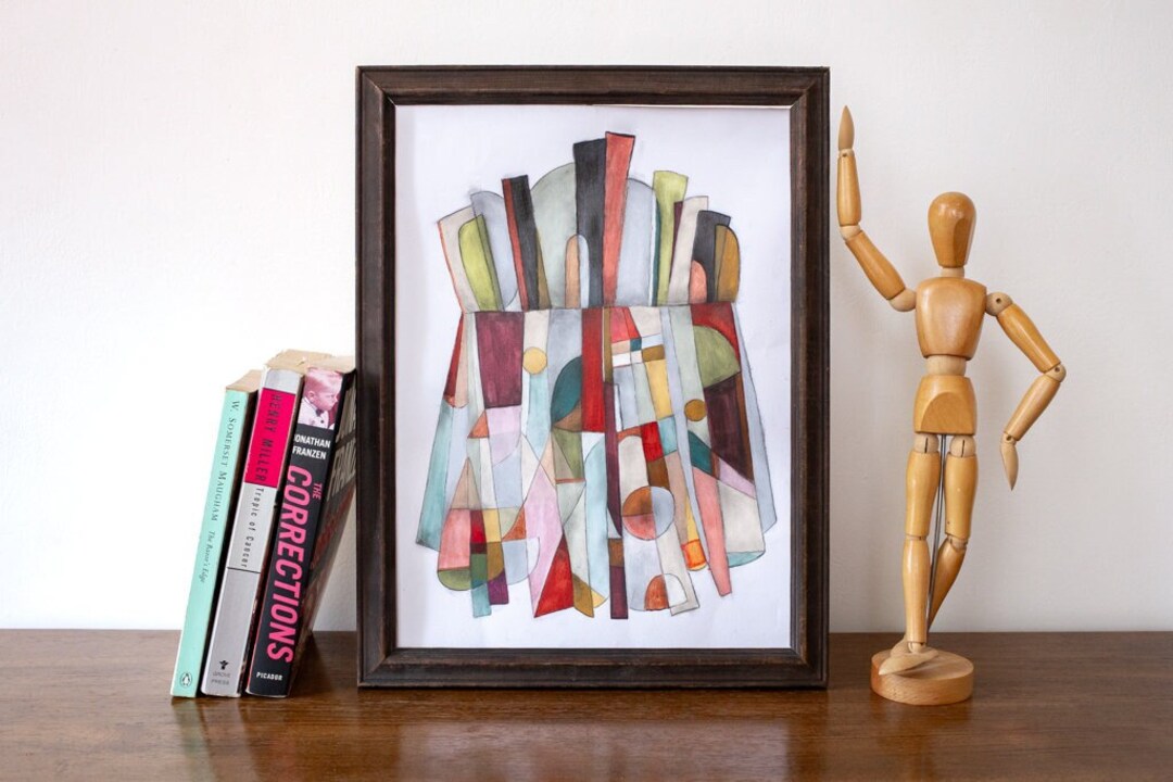 Original Mixed Media Painting in Vintage Frame / Framed Abstract Wall ...