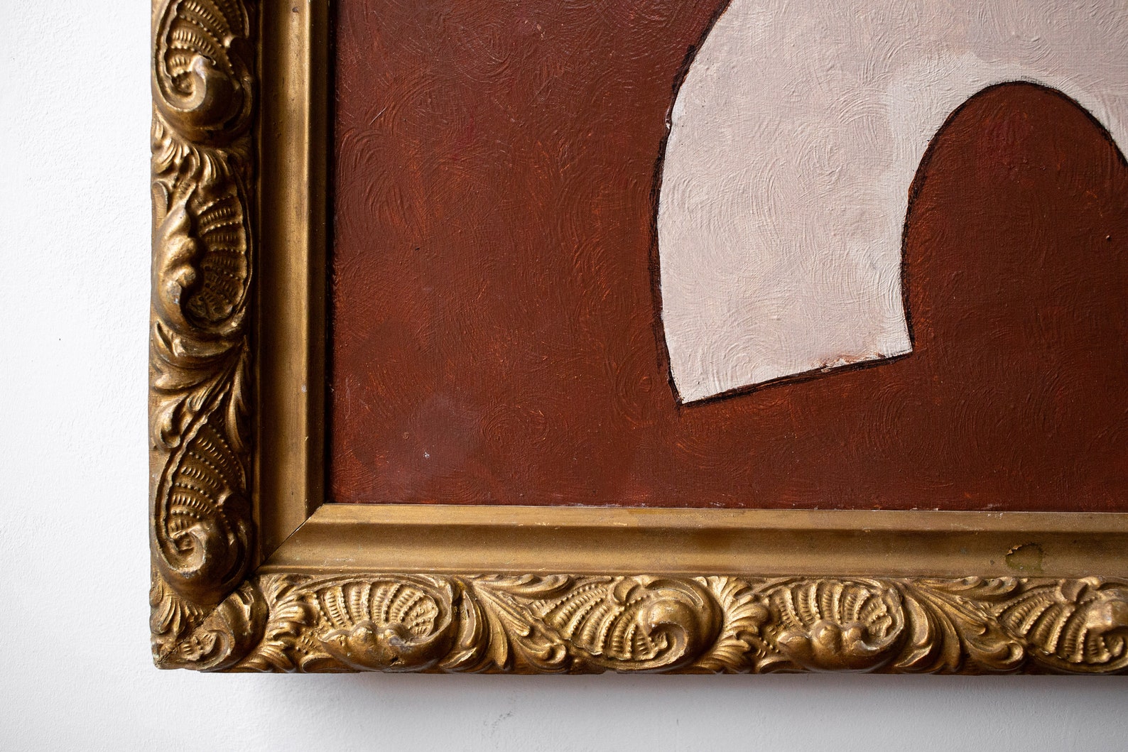 Original Abstract in Antique Gold Frame / Minimalist Wall Art in Deep ...