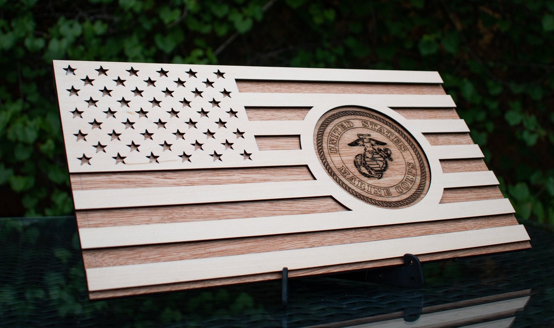 Personalized Laser Cut & Engraved USMC American Flag Plaque on Baltic ...