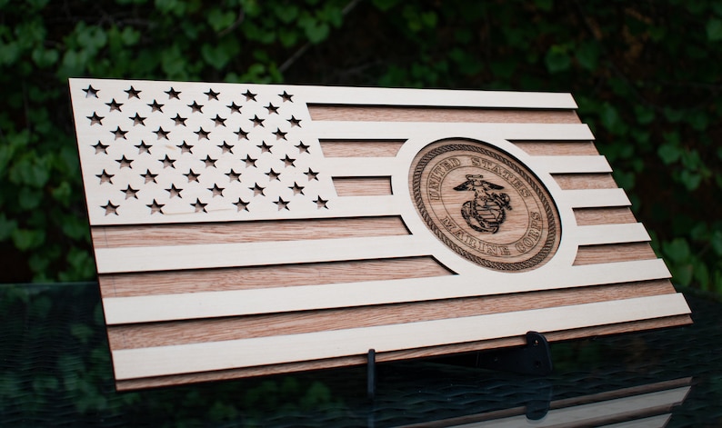 Personalized Laser Cut & Engraved USMC American Flag Plaque on Baltic ...