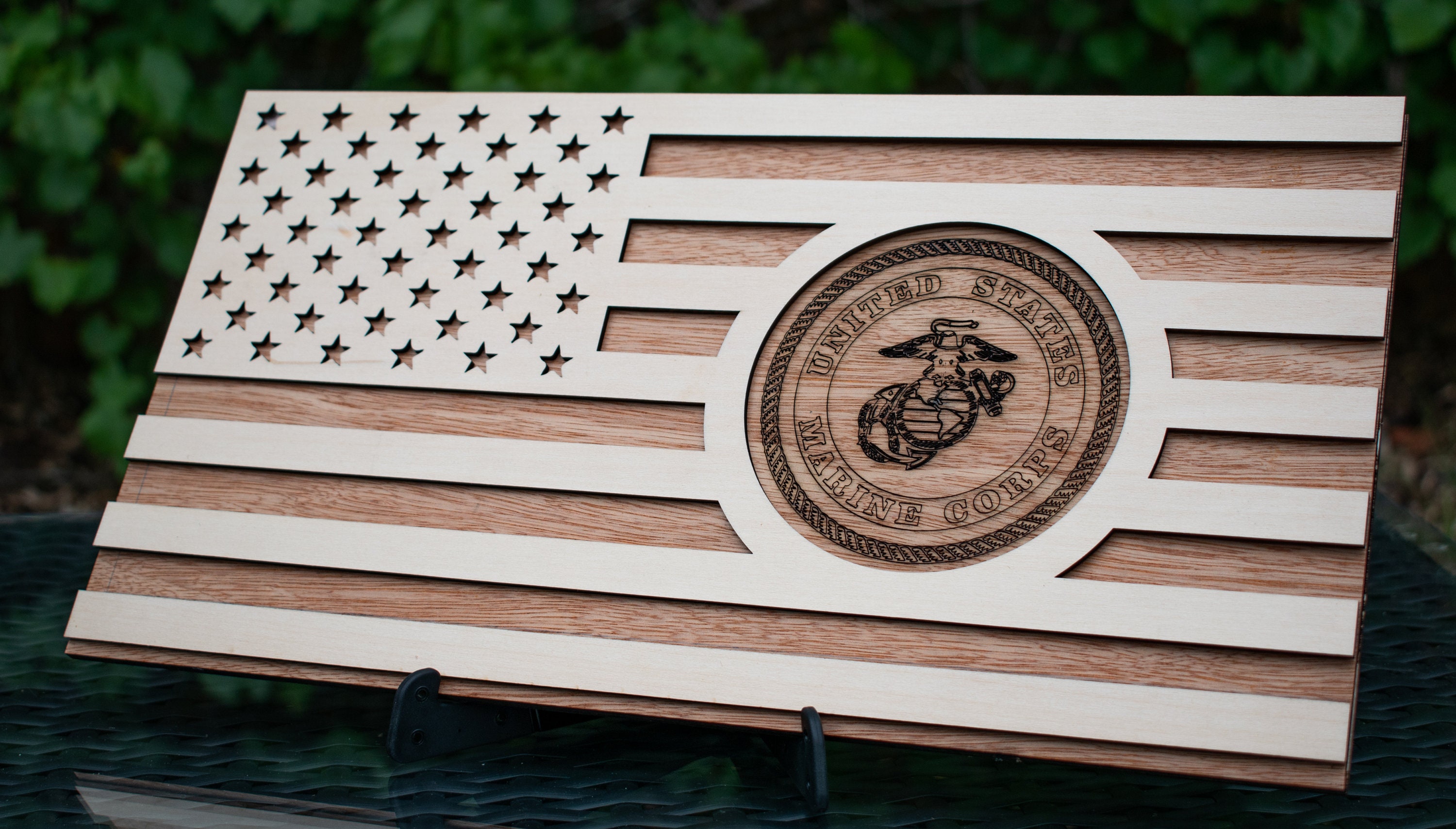 Personalized Laser Cut & Engraved USMC American Flag Plaque on Baltic ...