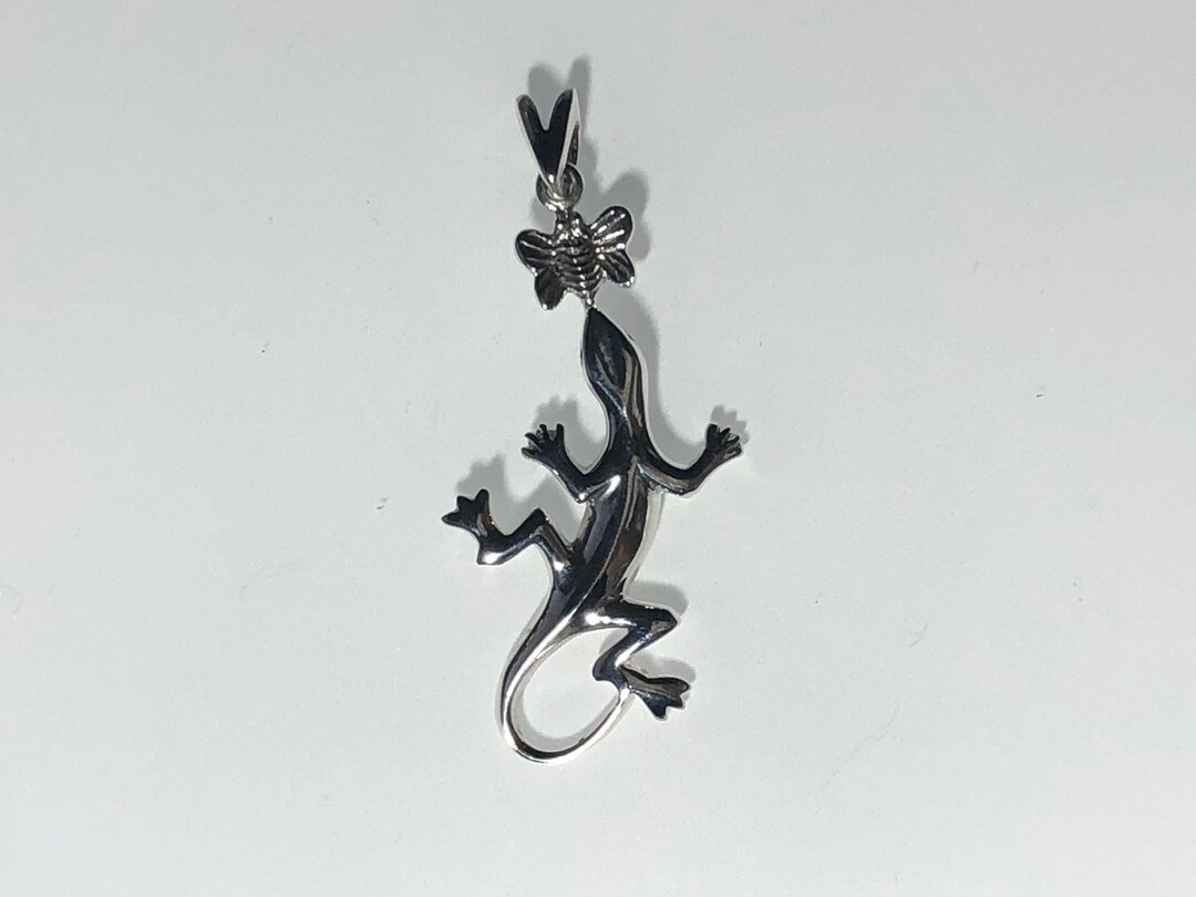 Sterling Silver Gecko With Butterfly Pendant, Lizard, Salamander ...