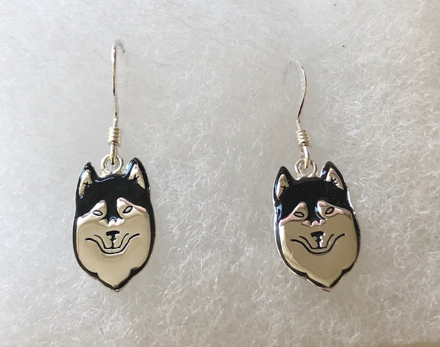 Sterling Silver Husky Earrings With Black Enamel, Dogs Jewelry - Etsy