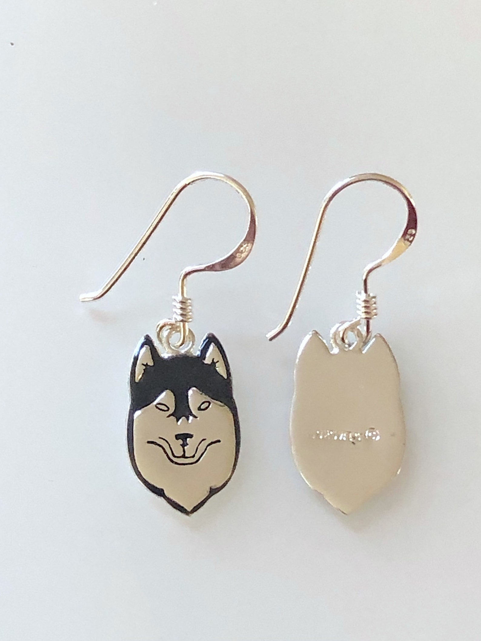 Sterling Silver Husky Earrings With Black Enamel, Dogs Jewelry - Etsy