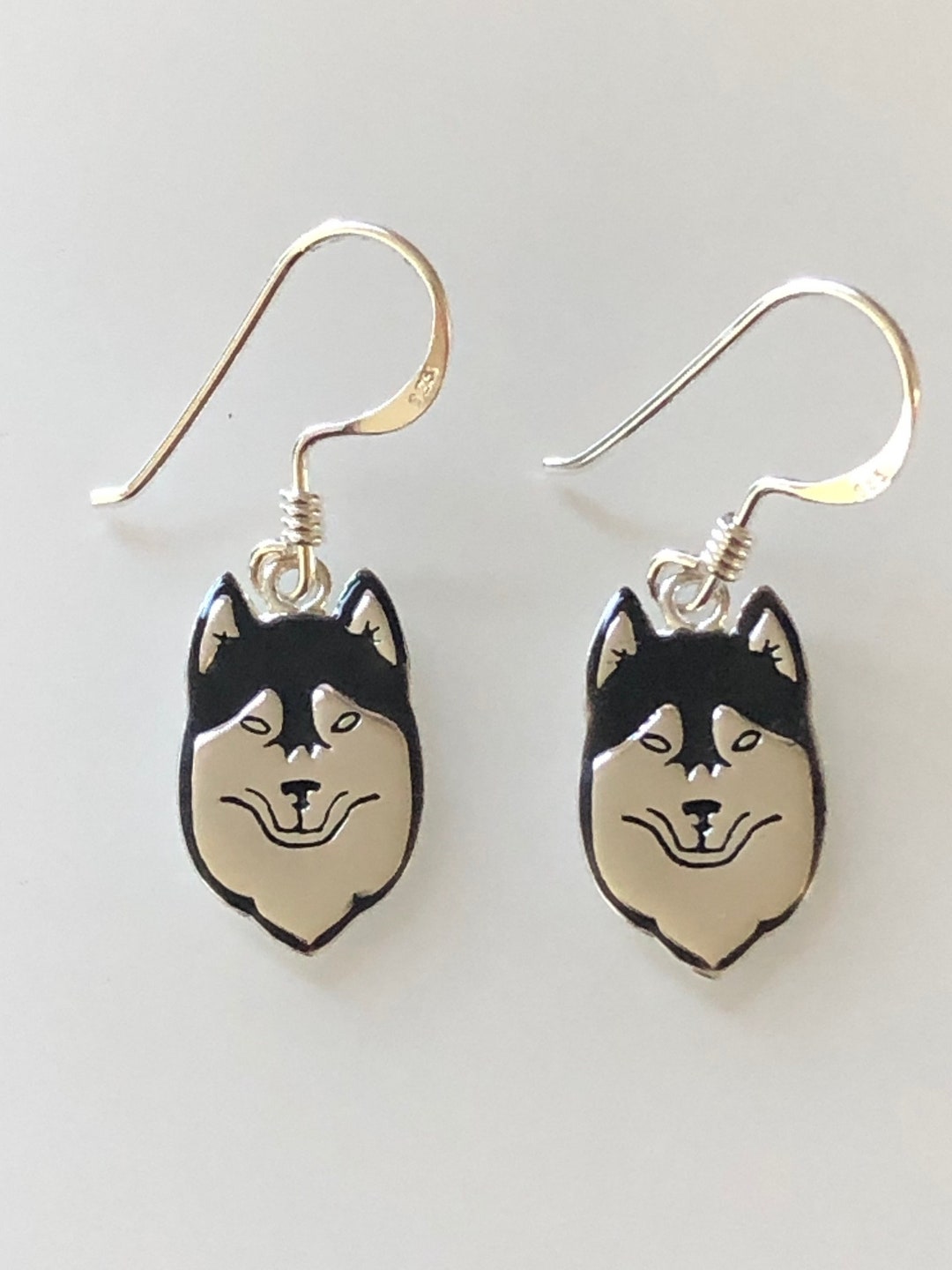 Sterling Silver Husky Earrings With Black Enamel, Dogs Jewelry - Etsy