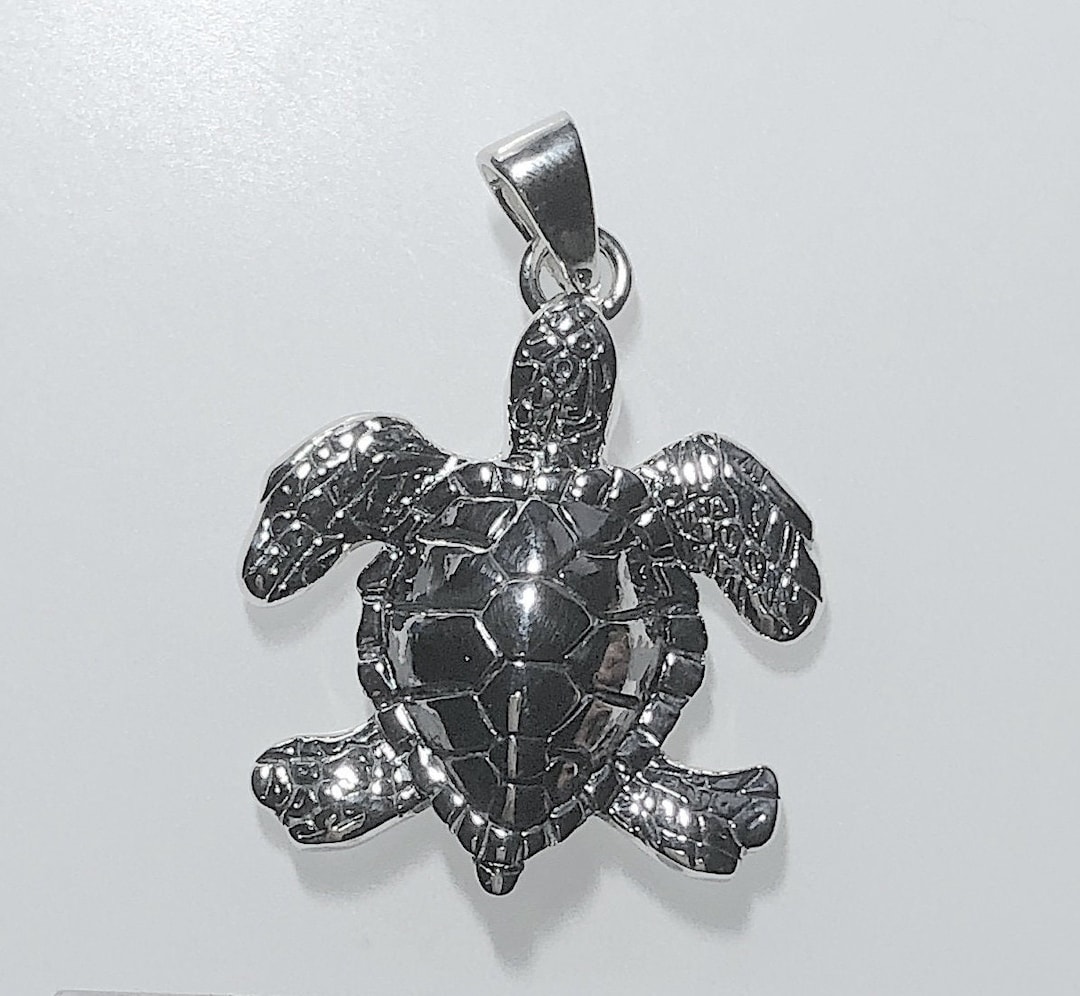 Sterling Silver Sea Turtle Pendant: Oxidized Marine Life Jewelry - Etsy