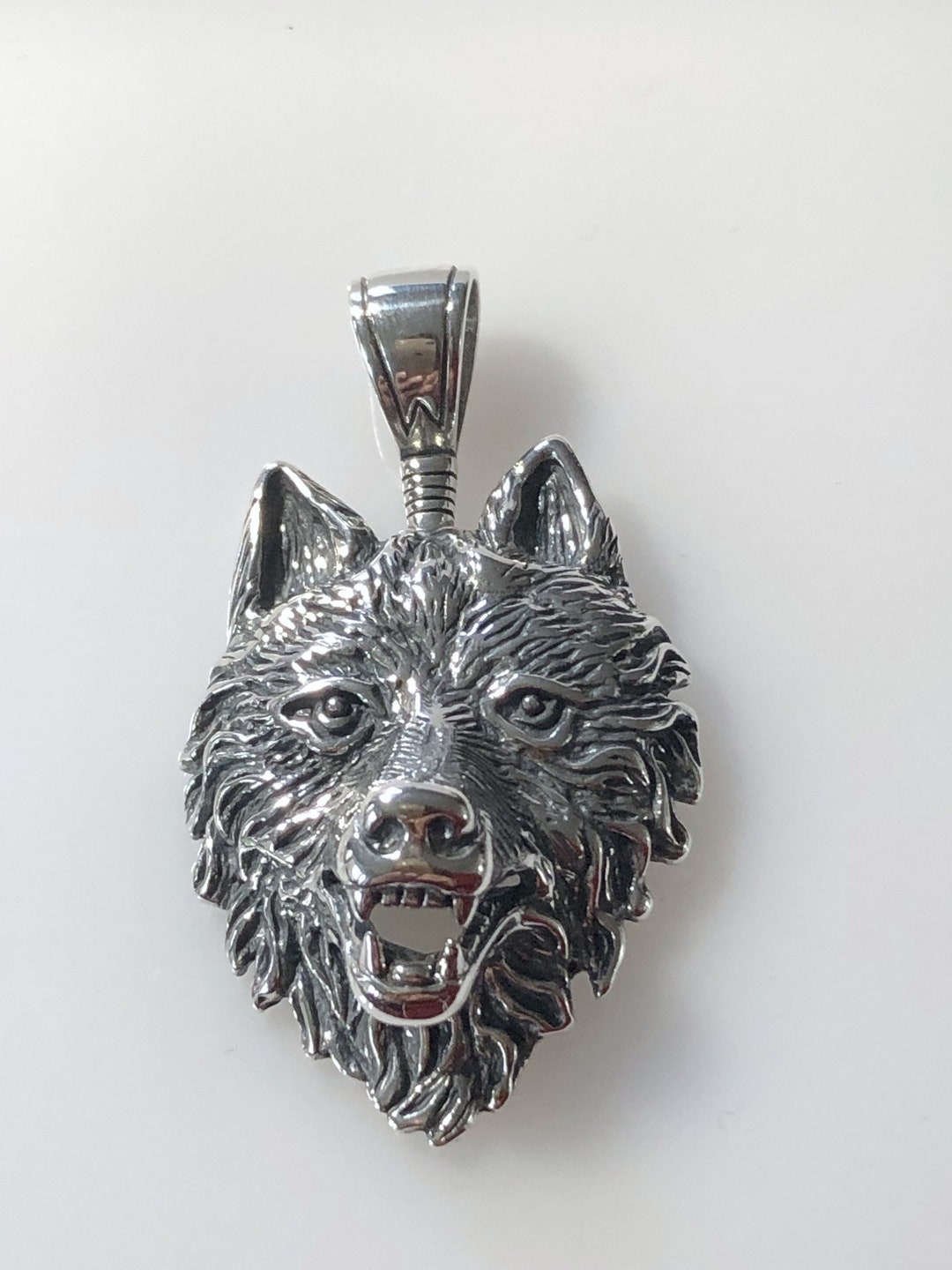 Sterling Silver Growling Wolf Head Pendant - Animal - Nature - - Etsy