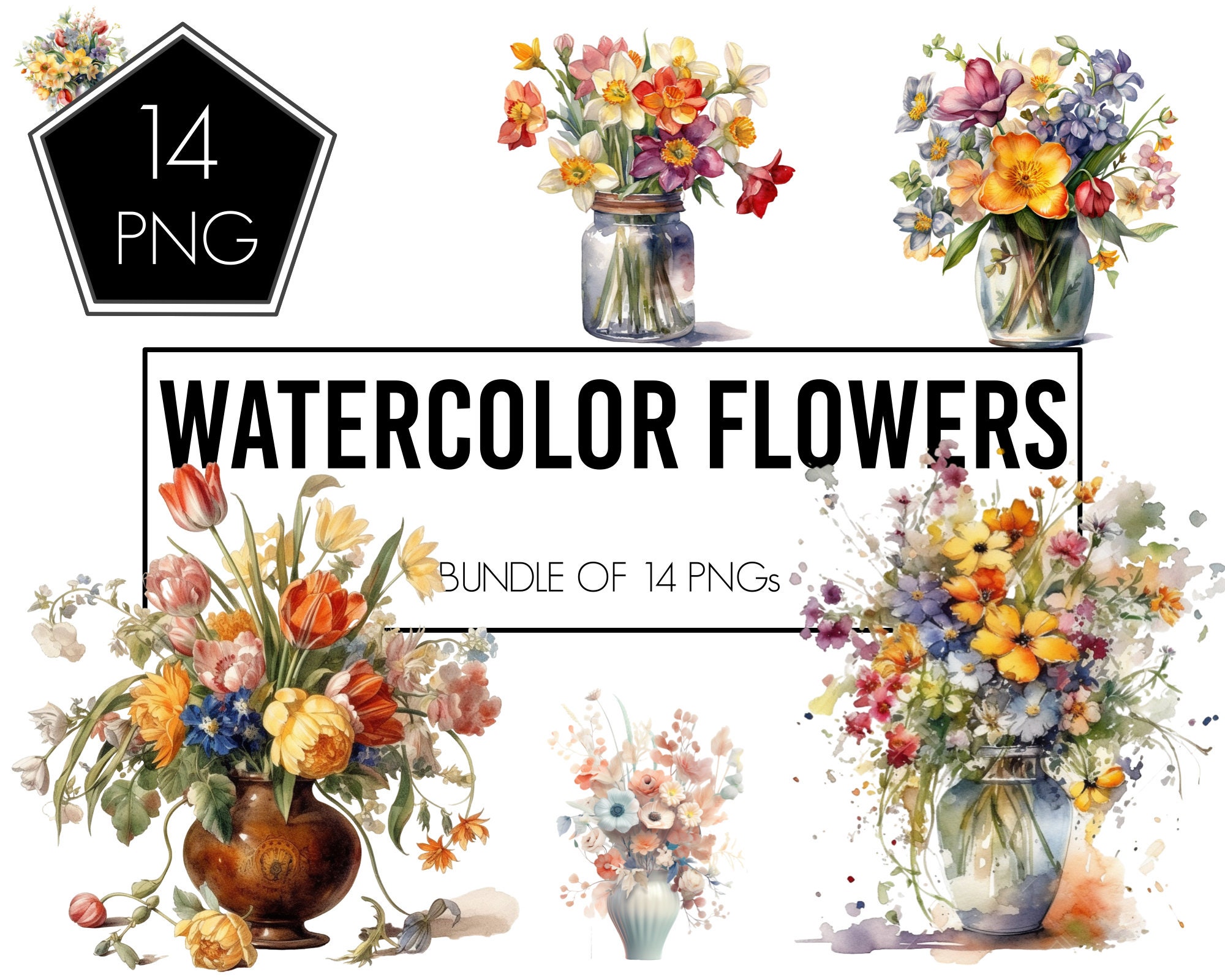 Digital Flowers Clipa Rt Bundle, Commercial Use, Poster, Printable ...