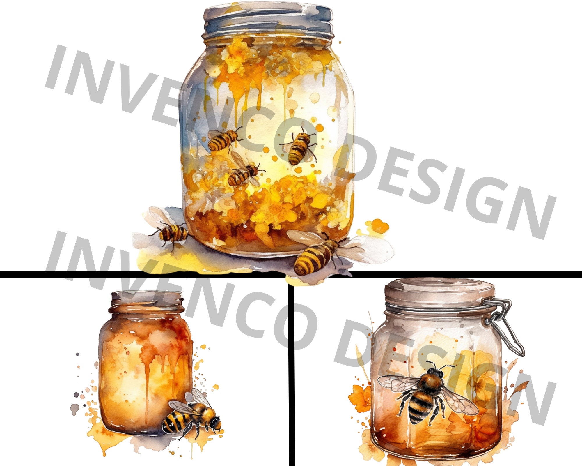 Watercolor Honey Bee Clipa Rt, Png, Commercial Use, Instant Download - Etsy