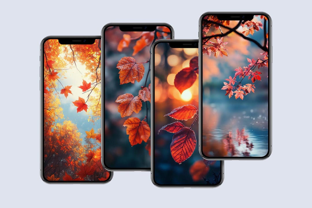 Autumn Leaves Digital Wallpaper, Fall Nature Background, Digital ...