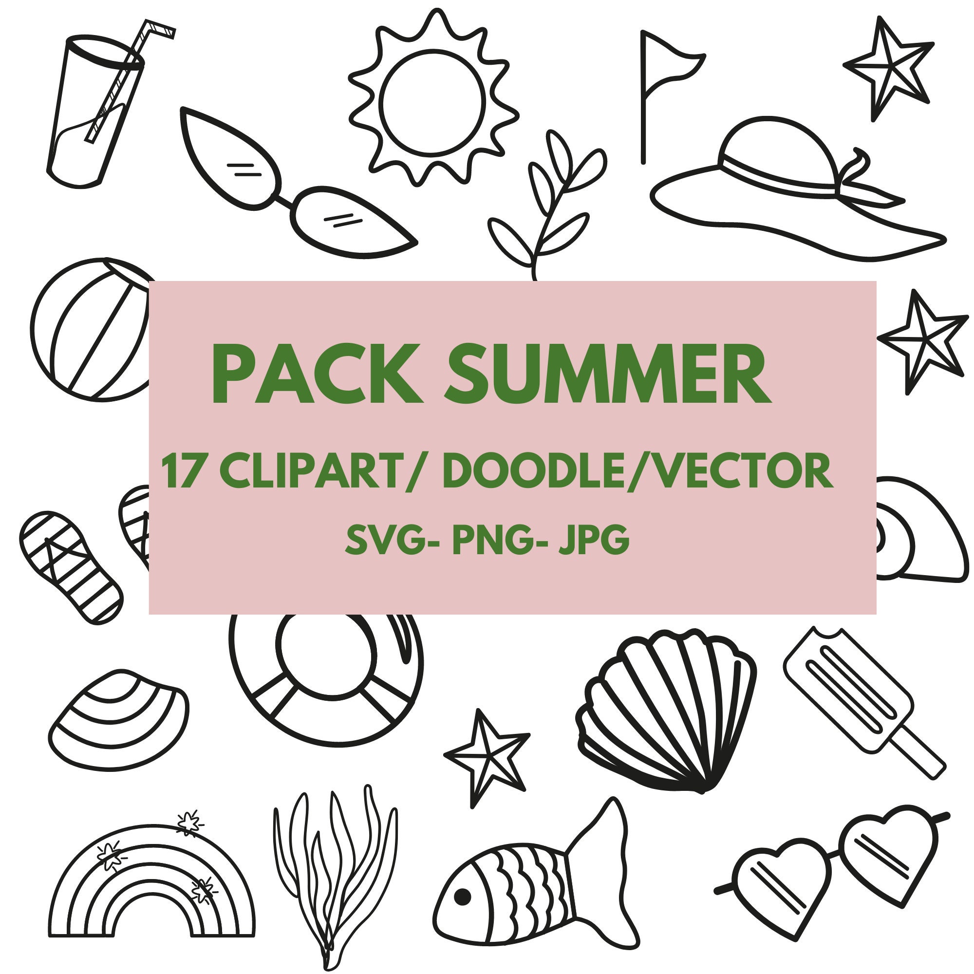 Summer Doodle Pack Clip Art Svg JPG PNG Files to - Etsy