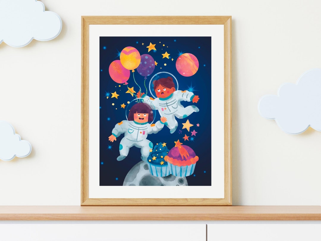 Children in Space Wall Art Prints, Watercolor Kids Wall Art, Wall Art ...