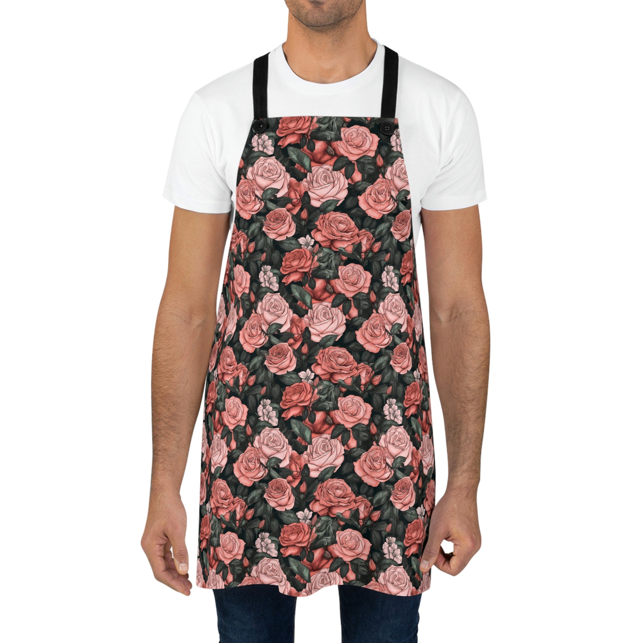 Pink Roses Apron - Rose Garden Theme - Kitchen Decoration - Flower ...