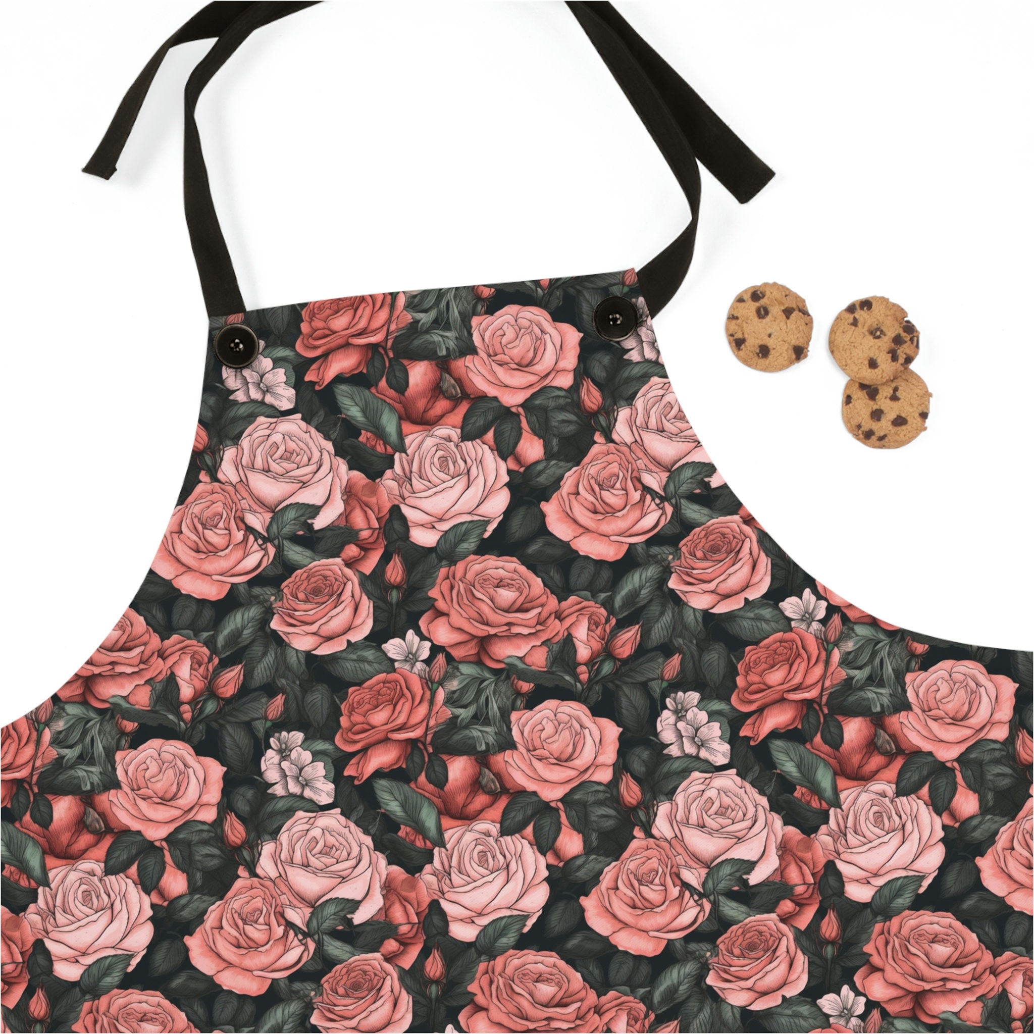 Pink Roses Apron - Rose Garden Theme - Kitchen Decoration - Flower ...