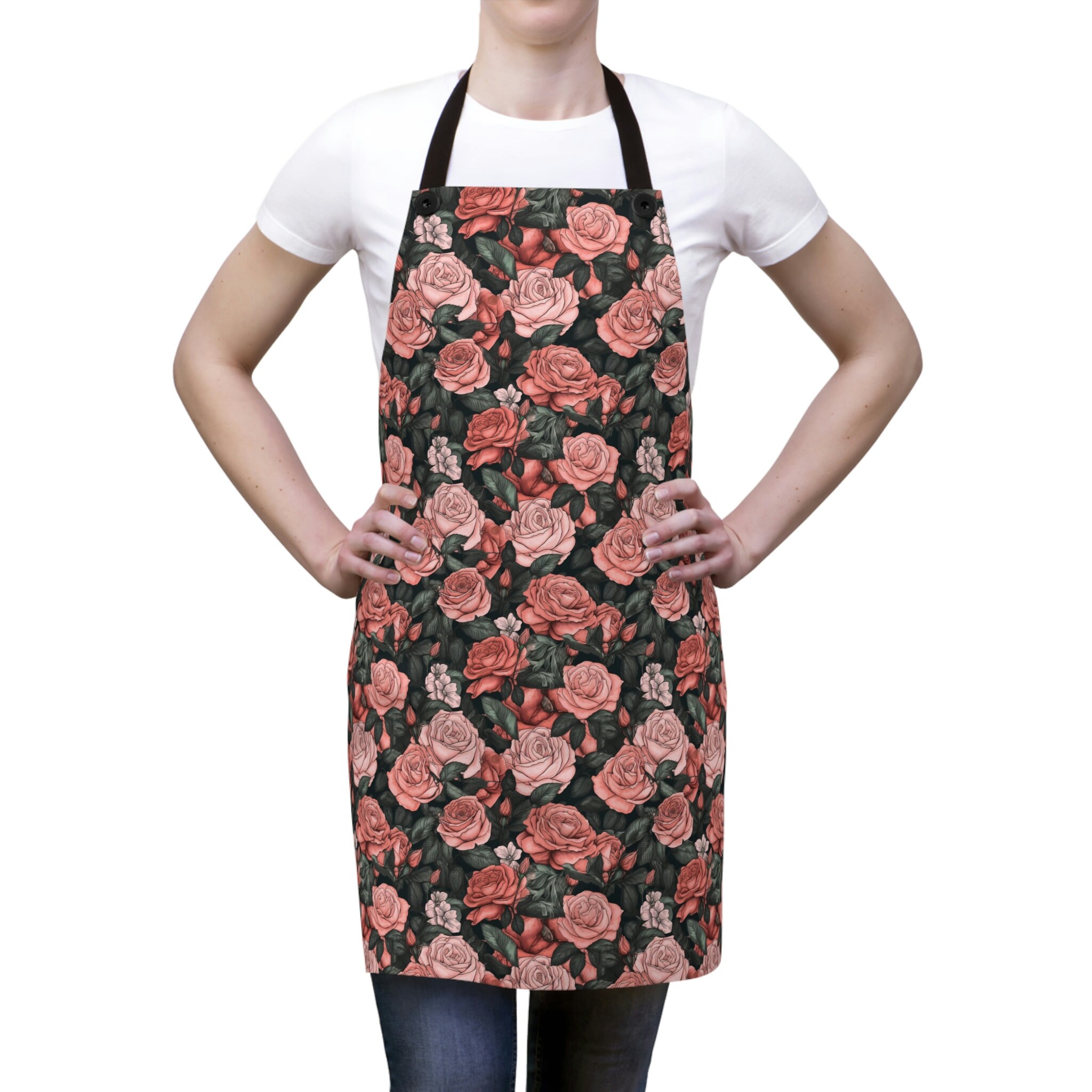 Pink Roses Apron - Rose Garden Theme - Kitchen Decoration - Flower ...