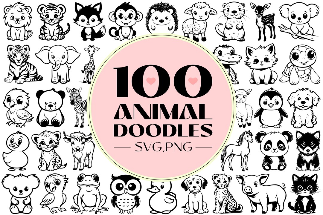 100 Animal Doodle Svg Bundle | Animal Svg | Doodle Svg | Pet Svg | Cute ...