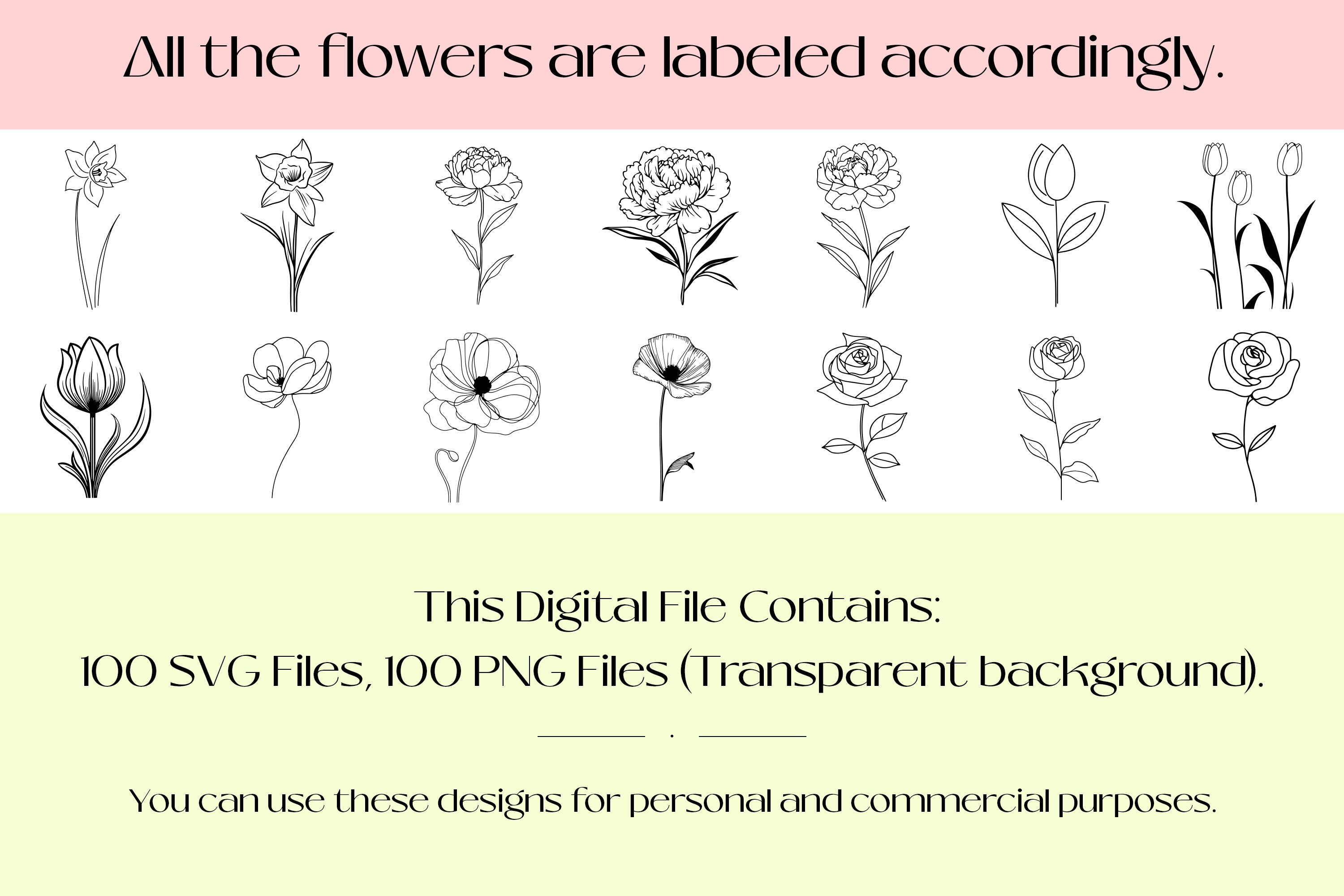 100 Flowers Bundle SVG Floral SVG Flower Clipart Leaves and Branches ...