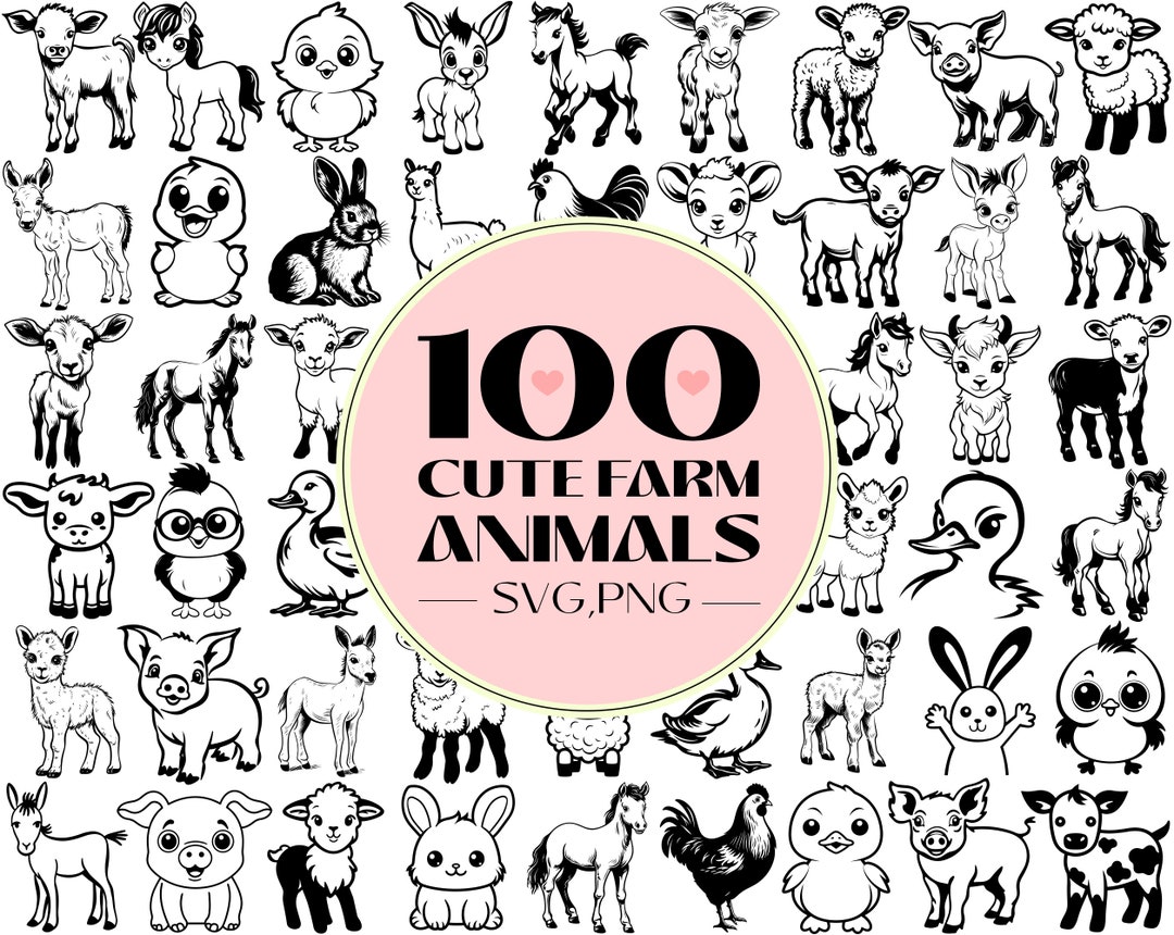 100 Cute Farm Animals Svg Farm Bundle Svg Animal Svg Doodle Svg Cute ...