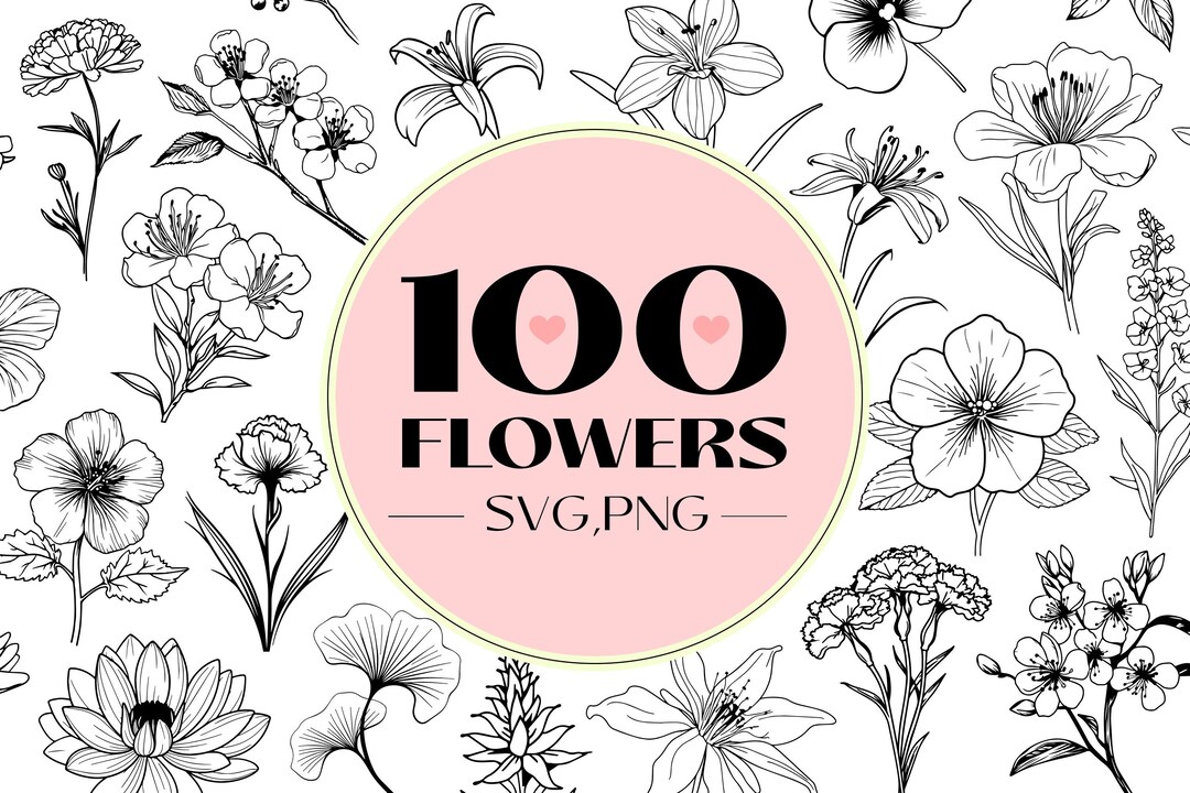 100 Flowers Bundle SVG | Floral SVG | Flower Clipart | Leaves and ...