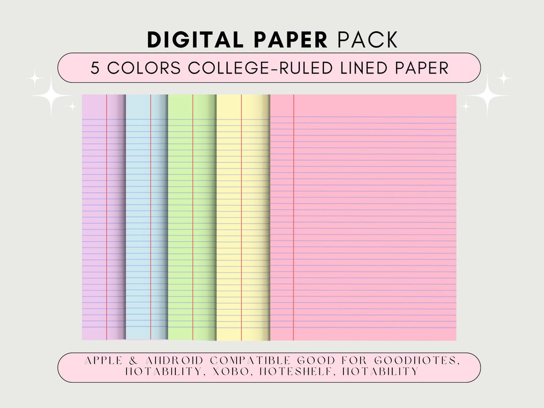 Colored Lined Paper: Digital Note-taking Templates (PDF) Goodnotes ...