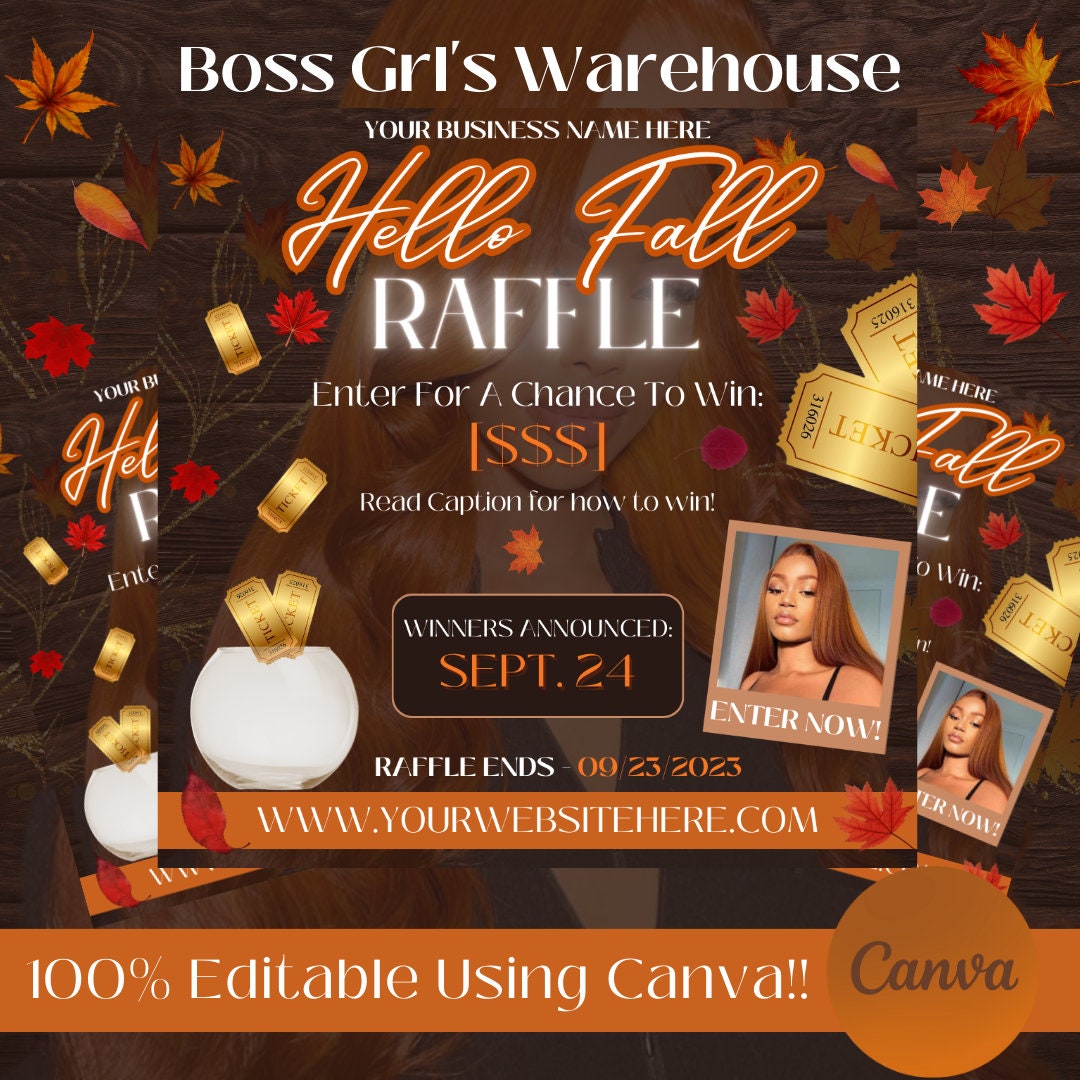 Fall Raffle Flyer, DIY Flyer Template, Hello Fall Giveaway Flyer, Ticket Flyer, Fall Season Hair ...