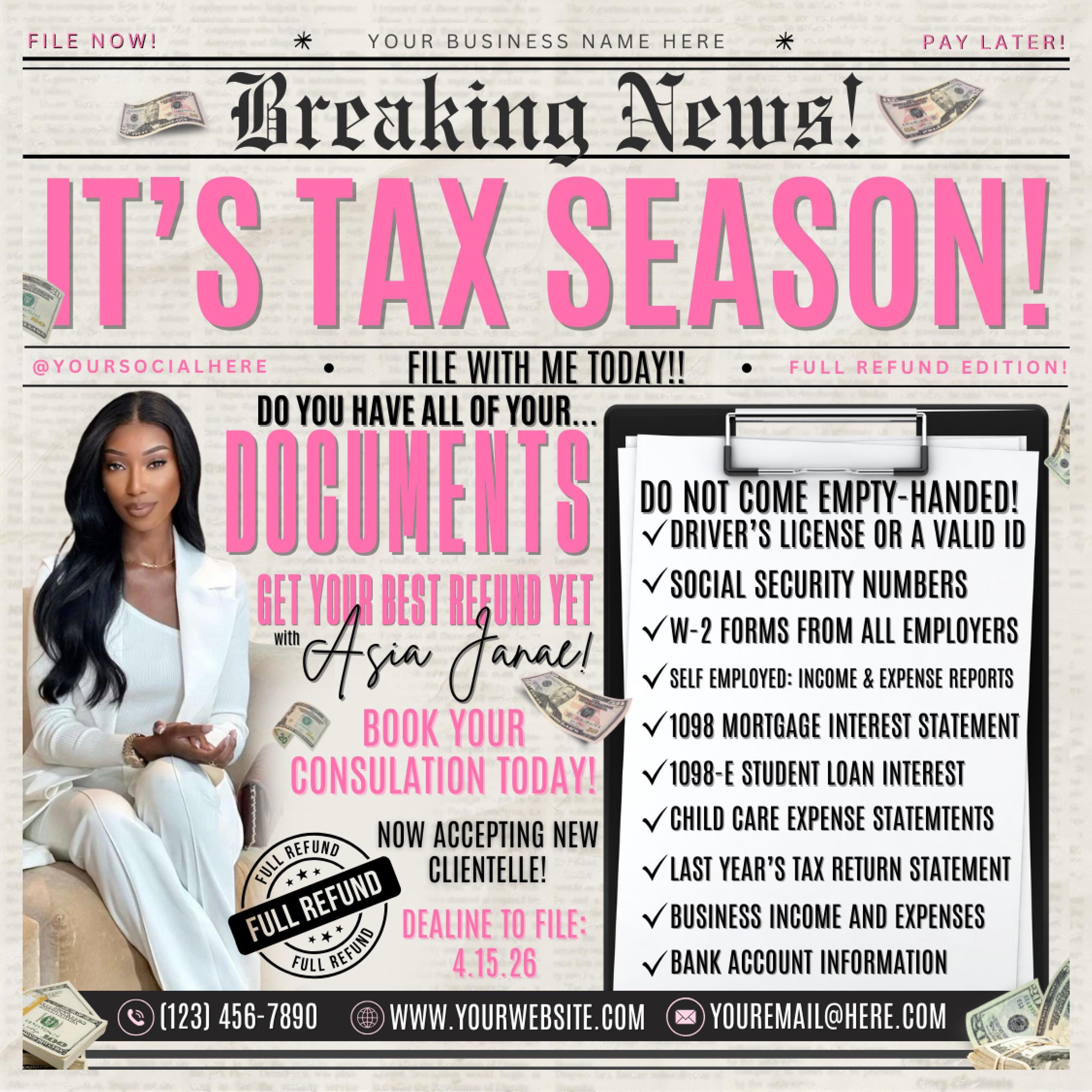 Tax Preparation Flyer, Tax Prep, Tax Booking Appointment, Tax Preparer ...