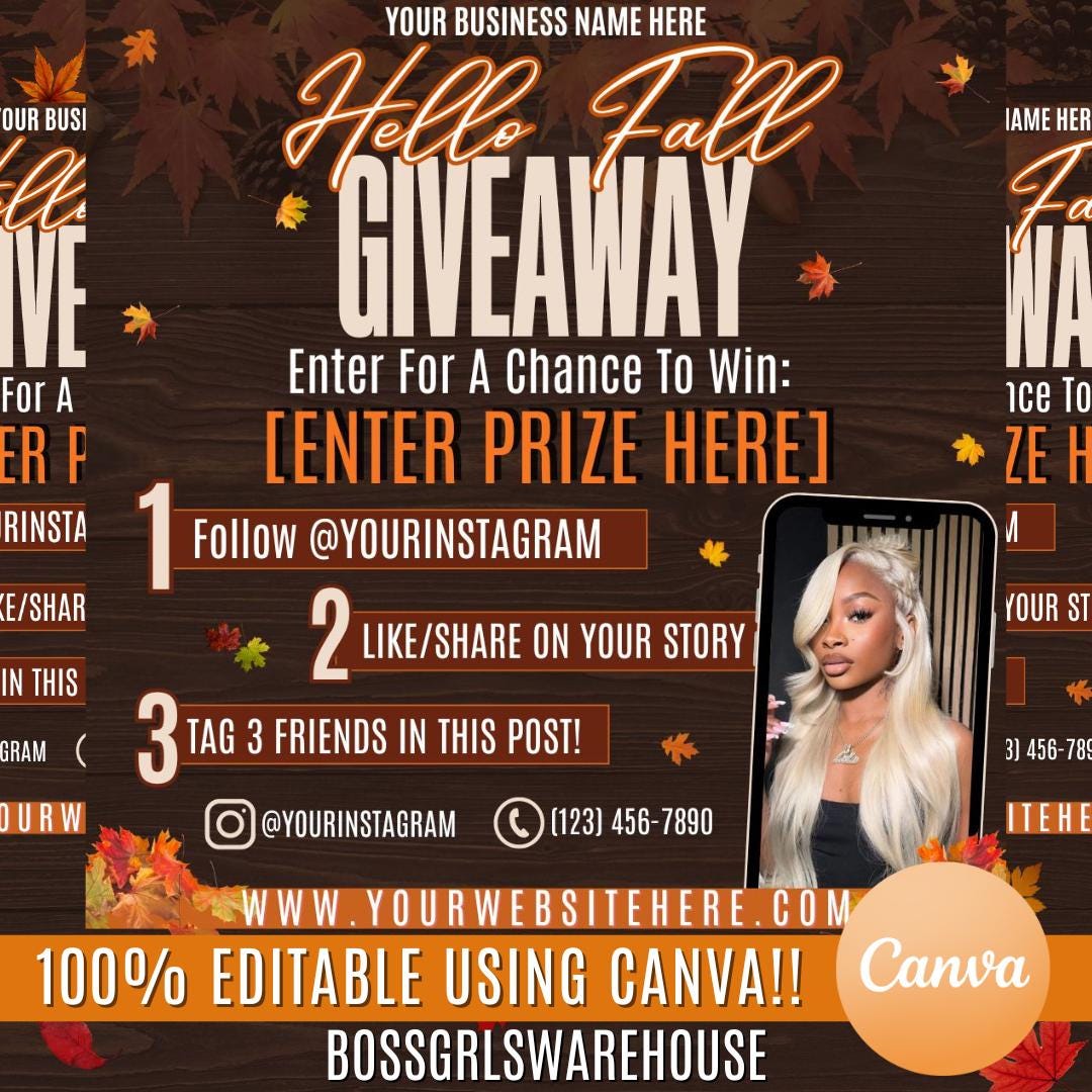 Fall Giveaway Flyer Template, Autumn Raffle, Canva (digital Download ...