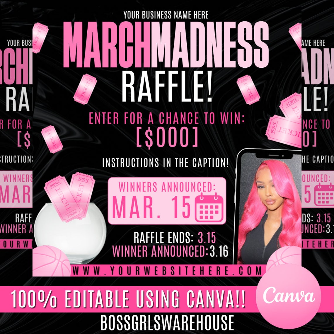 March Madness Raffle Flyer: DIY Hair Giveaway Template (canva) - Etsy