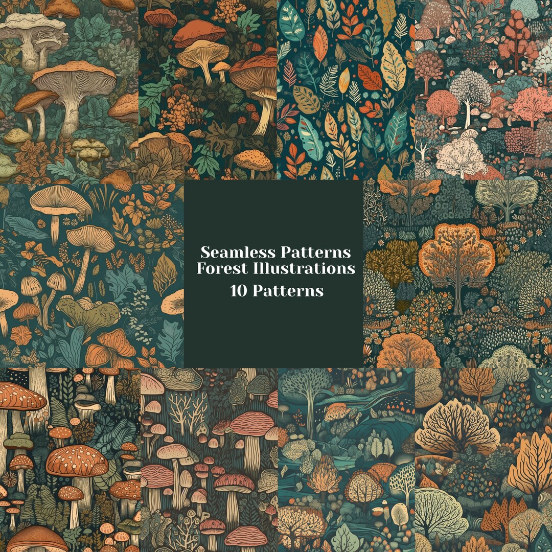 10 Forest Illustrations - Seamless Patterns, DIGITAL Seamless Pattern ...