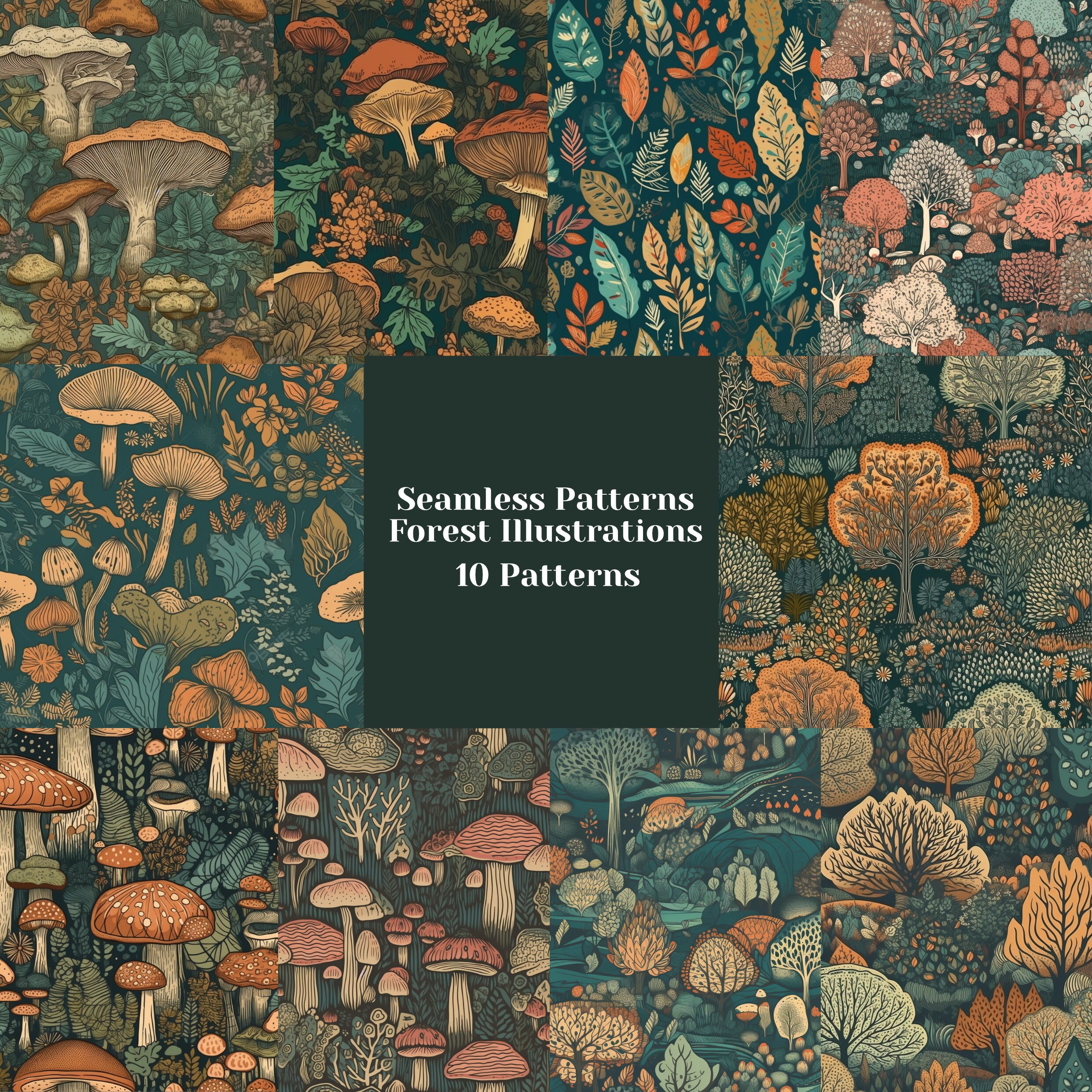 10 Forest Illustrations - Seamless Patterns, DIGITAL Seamless Pattern ...