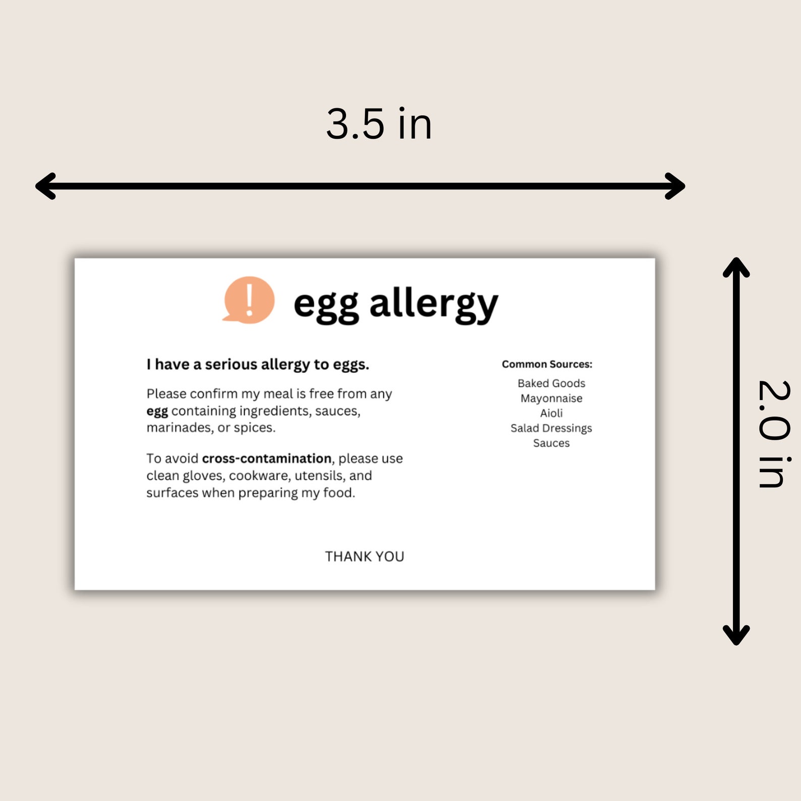 Printable Egg Allergy Food Alert Cards - Allergy Travel Cards ...