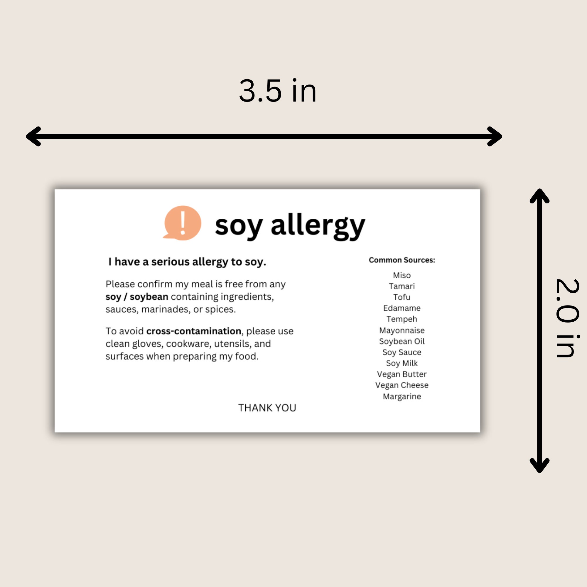 Printable Soy Allergy Food Alert Cards - Allergy Travel Cards ...