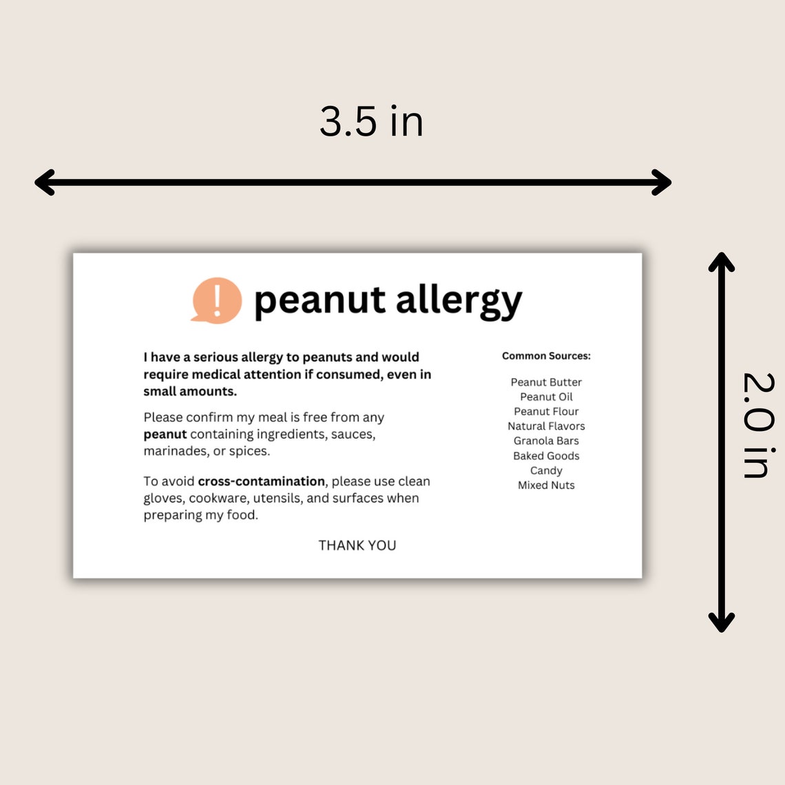 Printable Peanut Allergy Food Alert Cards - Allergy Travel Cards ...