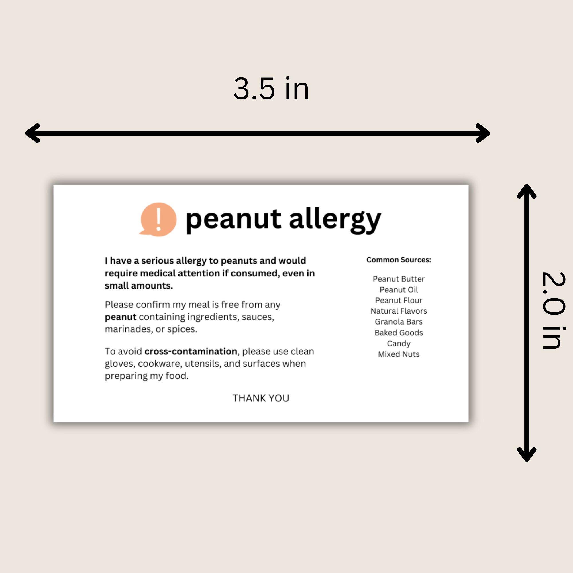 Printable Peanut Allergy Food Alert Cards - Allergy Travel Cards ...