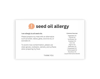 Printable Seed Oil Allergy Food Alert Cards Allergy Travel Cards ...