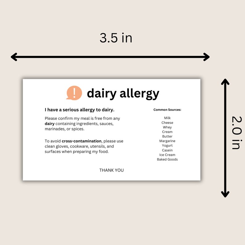 Printable Dairy / Lactose Allergy Food Alert Cards - Food Allergy ...