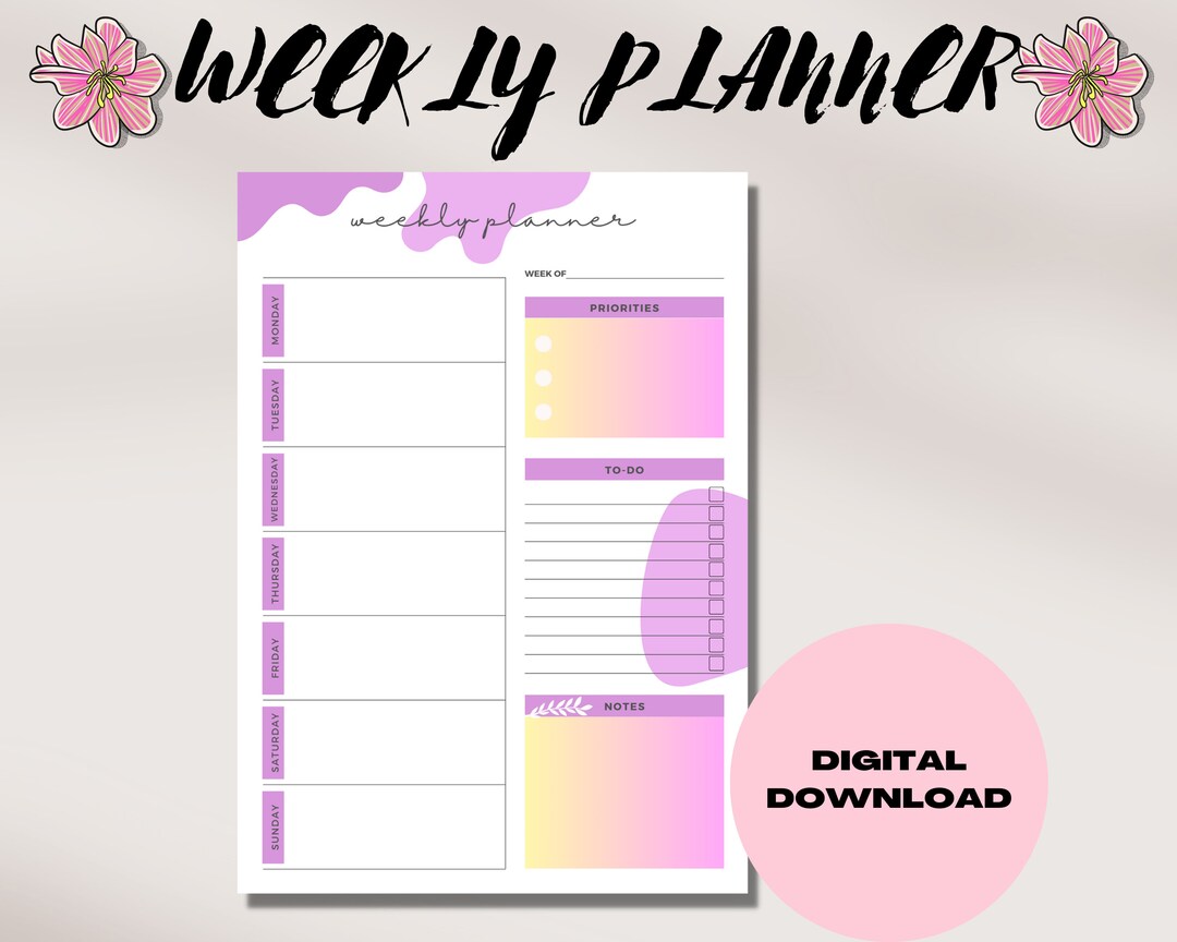 Weekly Planner Printable/editable: Lilac Design - Etsy