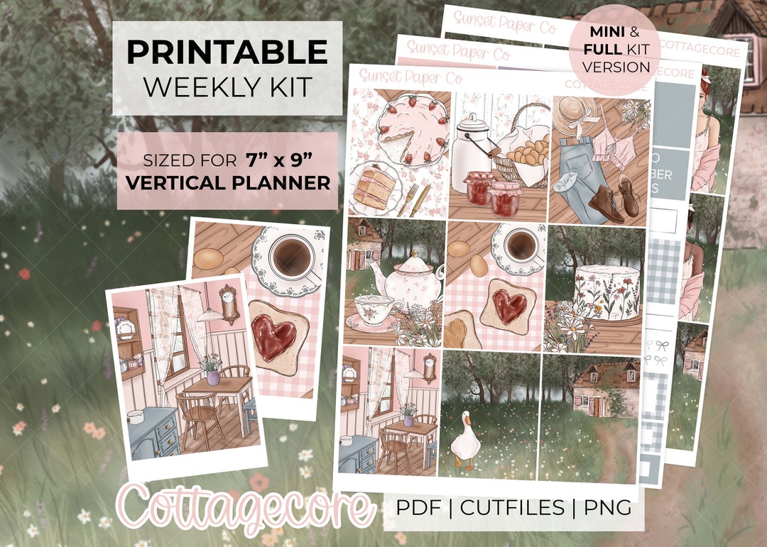 Cottagecore Printable Planner Stickers - Weekly Planner Kit, Erin ...