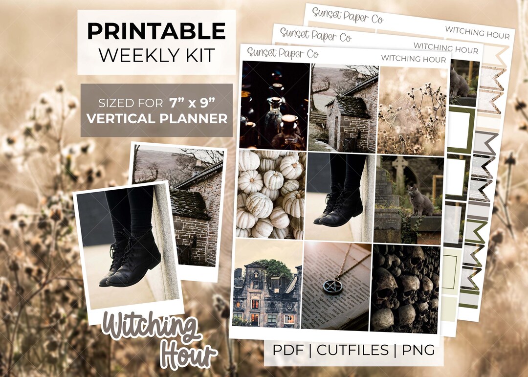 Witching Hour Printable Photo Planner Stickers - Vertical Weekly ...